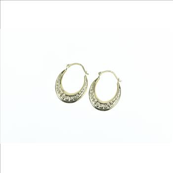 14K 21.1mm Oval Greek Wave Pattern Hoop Yellow Gold Earrings | Property ...