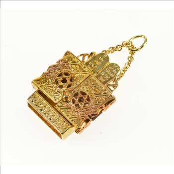 14K 3D Articulated Torah Jewish Religious Ornate Yellow Gold Charm ...