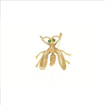 14K 3D Green Eyed Wasp Bee Hornet Yellow Gold Pin/Brooch | Property Room