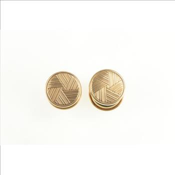 14K Art Deco Geometric Pattern Retractable Chain Yellow Gold Cuff Links ...