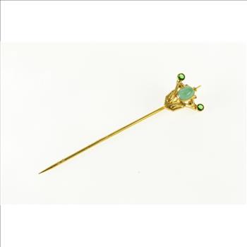 14K Art Deco Turquoise Syn. Emerald Ornate Yellow Gold Stick Pin ...
