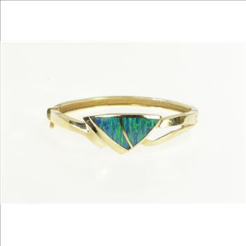 14K Black Opal Inlay Triangle Bangle Statement Yellow Gold Bracelet 7 ...