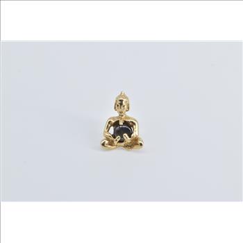 14K Black Star Sapphire Buddha Ornate Lapel Yellow Gold Pin/Brooch ...
