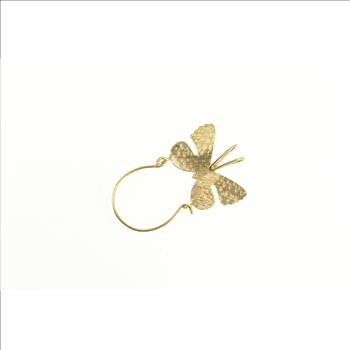 14K Checkered Pattern Butterfly Charm Holder Loop Yellow Gold Pendant ...