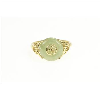 14K Chinese Jade Circle Bi Symbol Statement Yellow Gold Ring | Property ...