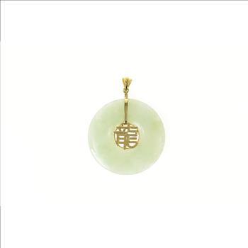 14K Chinese Symbol Happiness Carved Jade Circle Yellow Gold Pendant ...
