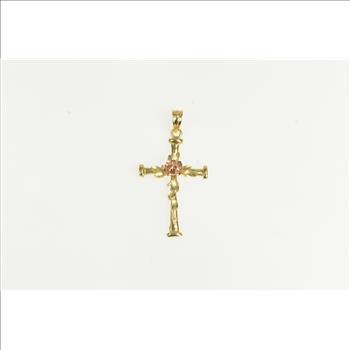 14K Classic Rose Accent Cross Christian Faith Yellow Gold Pendant ...