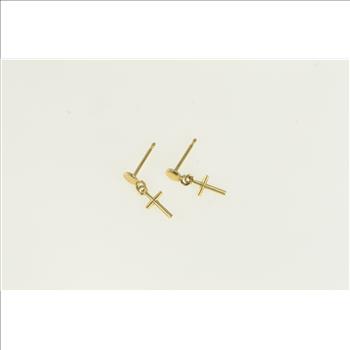 14K Cross Christian Faith Symbol Dangle Yellow Gold Earrings | Property ...