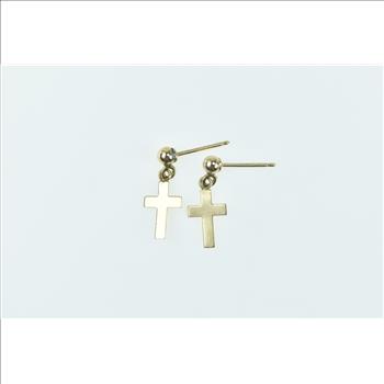 14K Cross Christian Faith Symbol Dangle Yellow Gold Earrings | Property ...