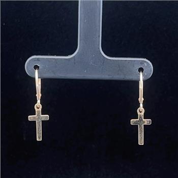 14K Cross Christian Faith Symbol Dangle Yellow Gold Earrings | Property ...