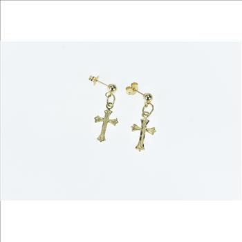 14K Cross Christian Faith Symbol Dangle Yellow Gold Earrings | Property ...