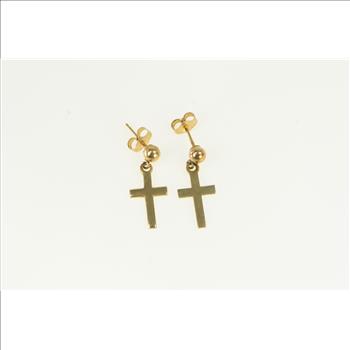 14K Cross Christian Faith Symbol Dangle Yellow Gold Earrings | Property ...