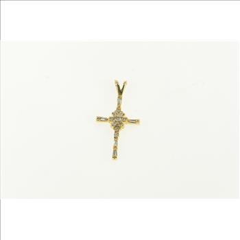 14K Diamond Encrusted Cross Christian Faith Yellow Gold Pendant ...