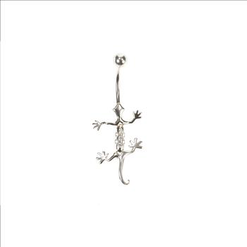 14K Diamond Inset Lizard Gecko Belly Button Ring White Gold | Property Room