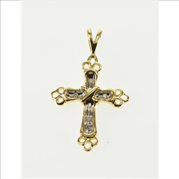 14K Diamond Inset Scalloped X Cross Christian Symbol Yellow Gold ...