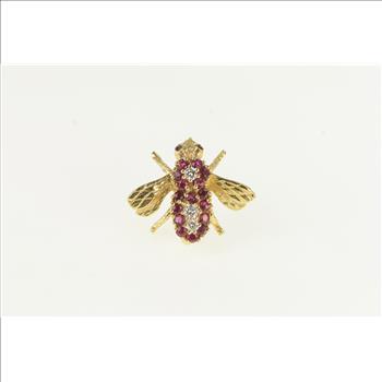 14K Diamond Ruby Honey Bumble Bee Lapel Yellow Gold Pin/Brooch ...