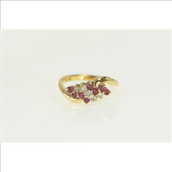 14K Diamond Ruby Wavy Band Vintage Statement Yellow Gold Ring, Size 6.5 | Property Room