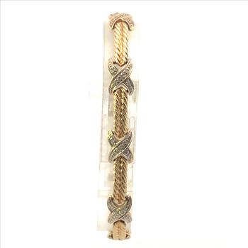 14K Diamond X Rope Bar Link Vintage Statement Yellow Gold Bracelet 7.75 ...