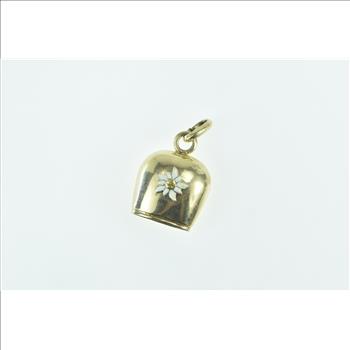 14K Enamel Daisy Capri Bell Vintage Articulated Yellow Gold Charm ...