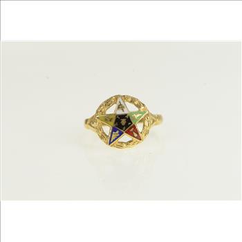 14K Enamel Order of the Eastern Star Signet Yellow Gold Ring, Size 6 ...