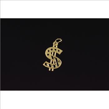 14K Filigree Dollar Sign Money Heart Stripes American Yellow Gold Charm ...