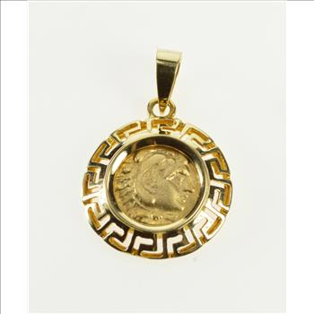 14K Greek Key Wave Soldier Warrior Token Coin Yellow Gold Charm/Pendant ...
