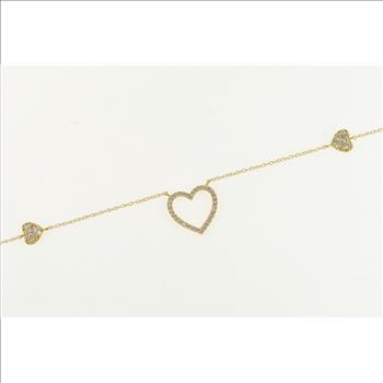 14K Heart Love Romantic Anniversary Chain CZ Yellow Gold Necklace 18 ...