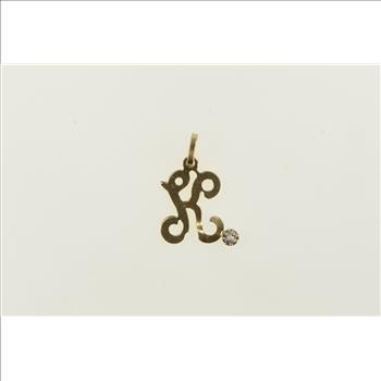 14K K Monogram Initial Cursive Letter Yellow Gold Charm/Pendant ...