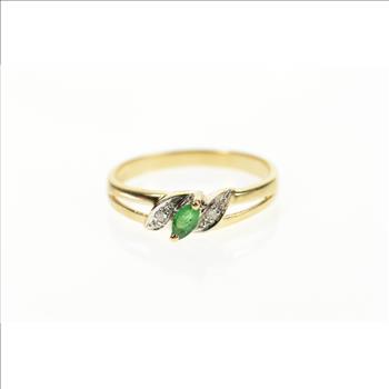 14K Marquise Emerald Diamond Accent Classic Yellow Gold Ring, Size 6.25 ...