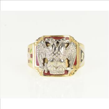14K Masonic Enamel Eagle 32nd Degree Yellow Gold Ring, Size 9.25 ...