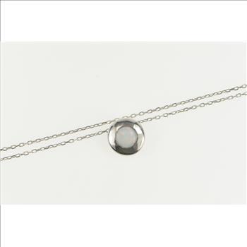 14K Opal Inset Bezel Classic Cable Chain Link White Gold Necklace 18.25 ...
