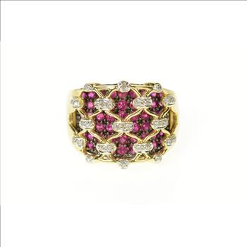 14K Ornate Diamond Ruby Lattice Statement Band Yellow Gold Ring, Size 8 ...