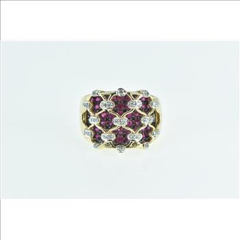 14K Ornate Diamond Ruby Lattice Statement Band Yellow Gold Ring, Size 8 ...