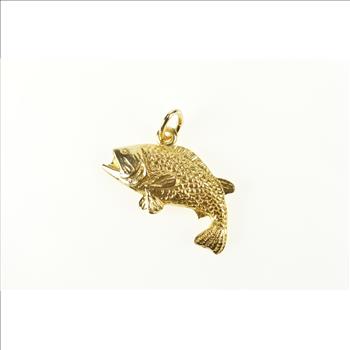 14K Ornate Large Mouth Bass Fish Fishing Yellow Gold Charm/Pendant ...