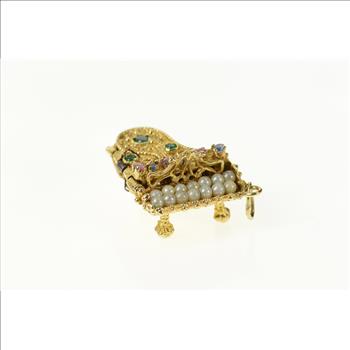 14K Ornate Retro Elaborate Pearl Emerald Piano Yellow Gold Charm ...