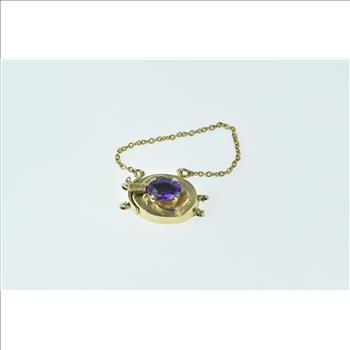 14K Oval Amethyst Ornate Safety Chain Clasp Yellow Gold | Property Room