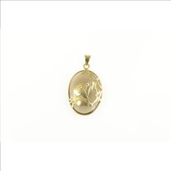 14K Oval Smoky Quartz Panda Bamboo Motif Yellow Gold Pendant | Property ...