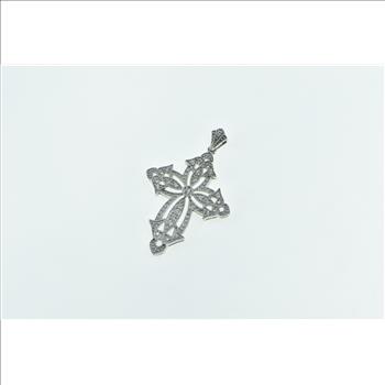 14K Pave Diamond Encrusted Cross Christian Faith White Gold Pendant ...