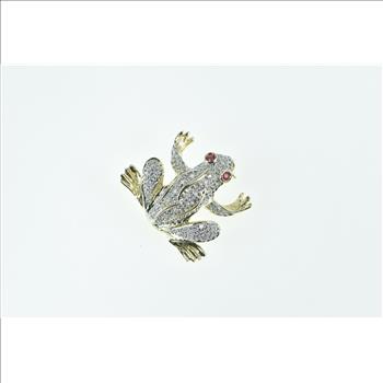 14K Pave Diamond Ruby Tree Frog Statement Yellow Gold Pin/Brooch ...