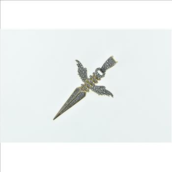 14K Pave Diamond Winged Dagger Knife Yellow Gold Pendant | Property Room