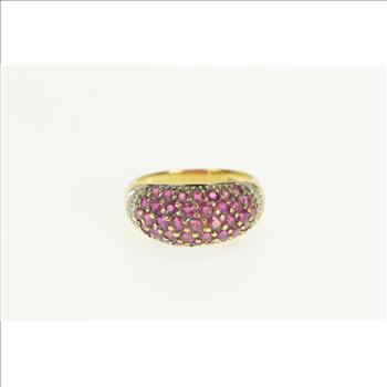 14K Pave Ruby Encrusted Diamond Accent Domed Yellow Gold Ring, Size 7. ...