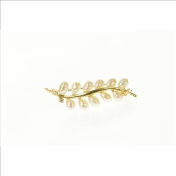 14K Pearl Diamond Accent Vine Fern Statement Yellow Gold Pin/Brooch ...
