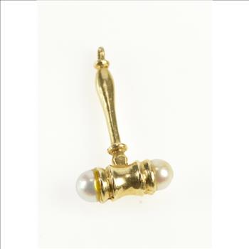 14K Pearl Inset 3D Gavel Judge Justice Symbol Yellow Gold Charm/Pendant ...