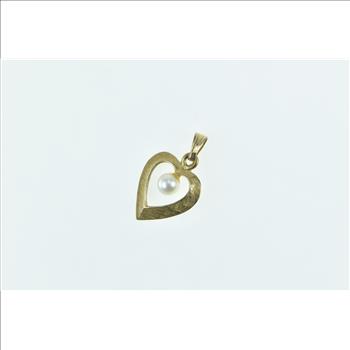 14K Pearl Inset Vintage Heart Classic Love Symbol Yellow Gold Pendant ...