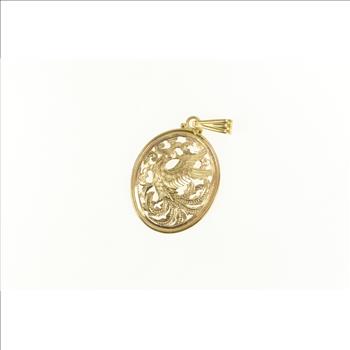 14K Phoenix Change Rebirth Symbol Oval Filigree Yellow Gold Charm ...