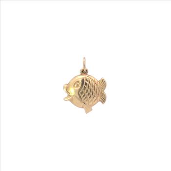 14K Puffy Vintage Stylized Fish Cute Animal Yellow Gold Charm/Pendant ...