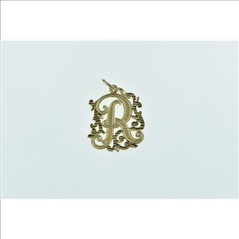 14K R Cursive Monogram Filigree Ornate Scroll Yellow Gold Charm/Pendant ...