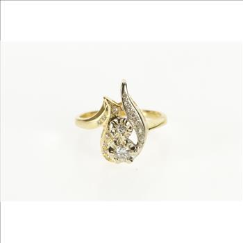 14K Retro Two Tone Daimond Wavy Cocktail Fashion Yellow Gold Ring, Size ...