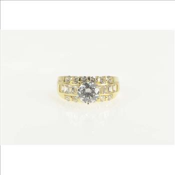 14K Round Baguette Flashy Travel Engagement Yellow Gold Ring, Size 7.25 ...