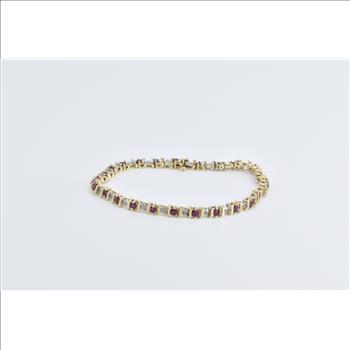 14K Ruby Diamond Vintage Wavy Link Tennis Yellow Gold Bracelet 7.75" | Property Room